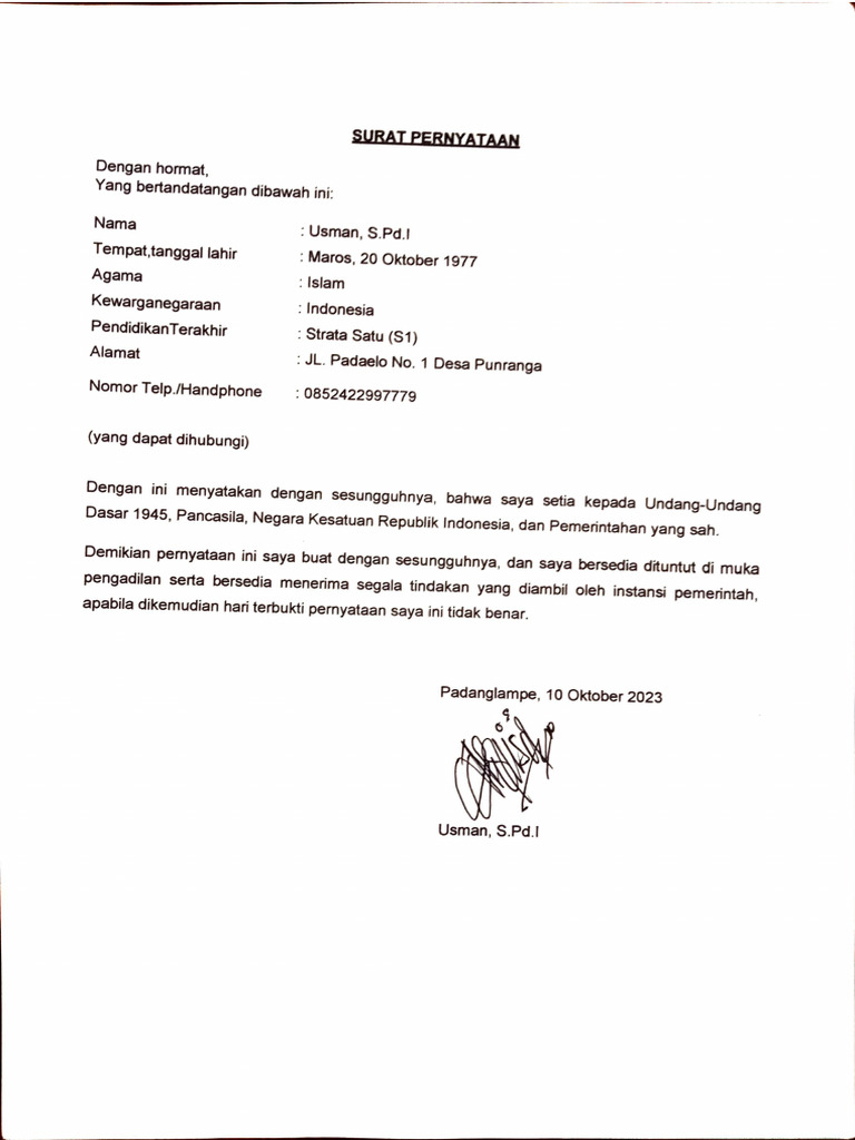 Surat Pernyataan Taat Aturan | PDF