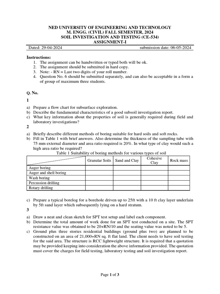 Assignment -I CE-534-29.04.2024 | PDF | Geotechnical Engineering | Soil