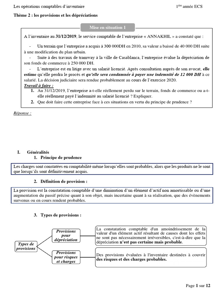 Les Provisions | PDF | Comptabilité | Bilan comptable