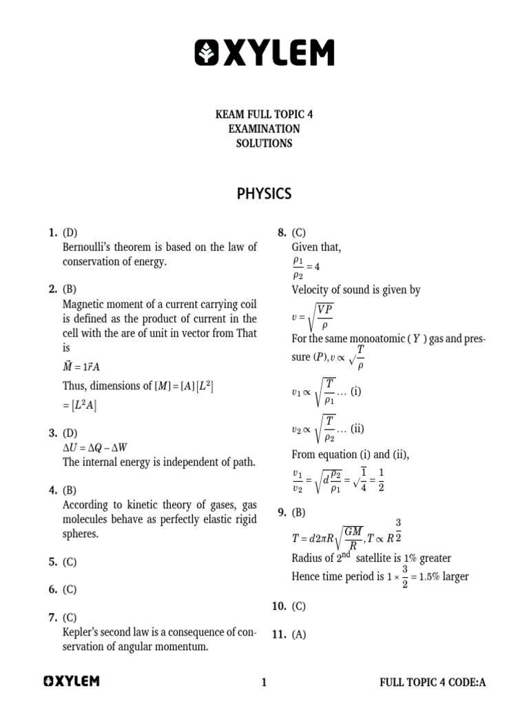 Keam Full Topic 4 Solutions | PDF | Velocity | Chemical Bond
