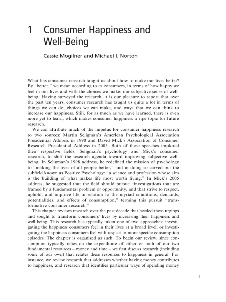 Chapter 1 - Consumer Happiness and Well-Being. The Cambridge Handbook ...