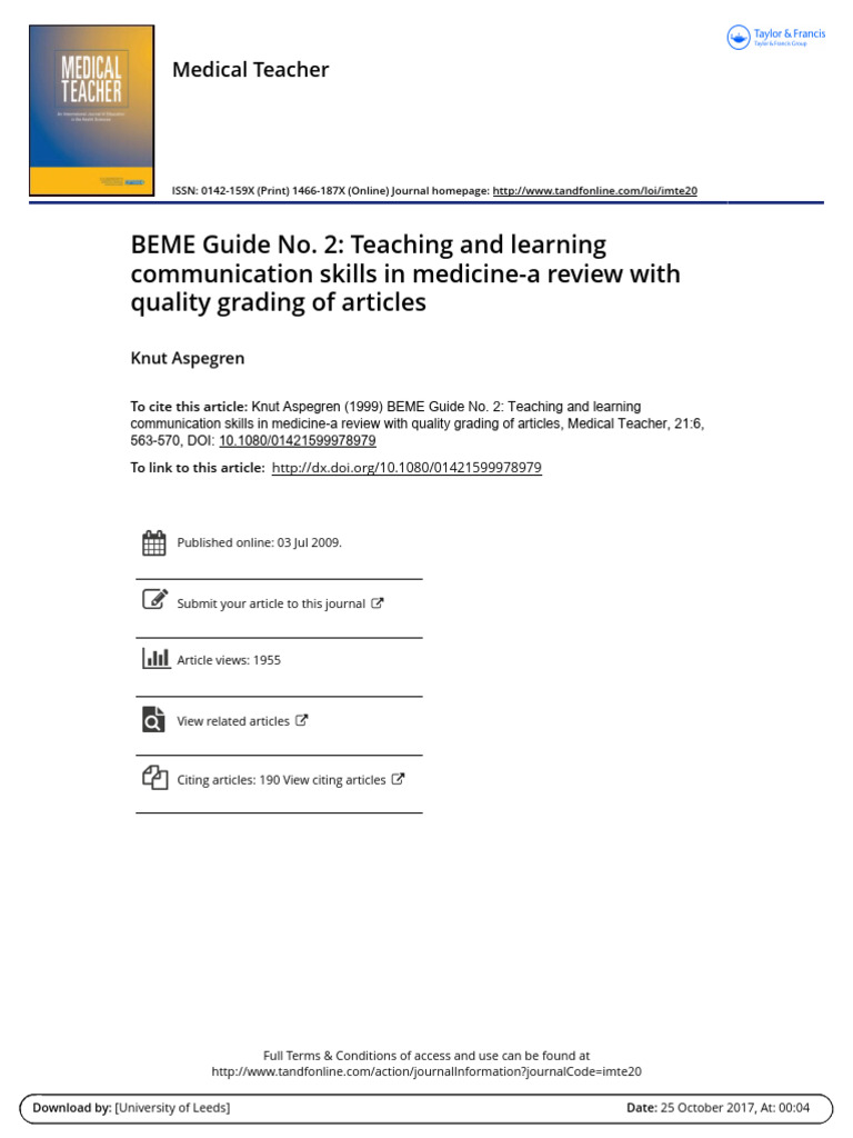 BEME Guide No. 2 - Teaching and Learning Communication Skills in ...