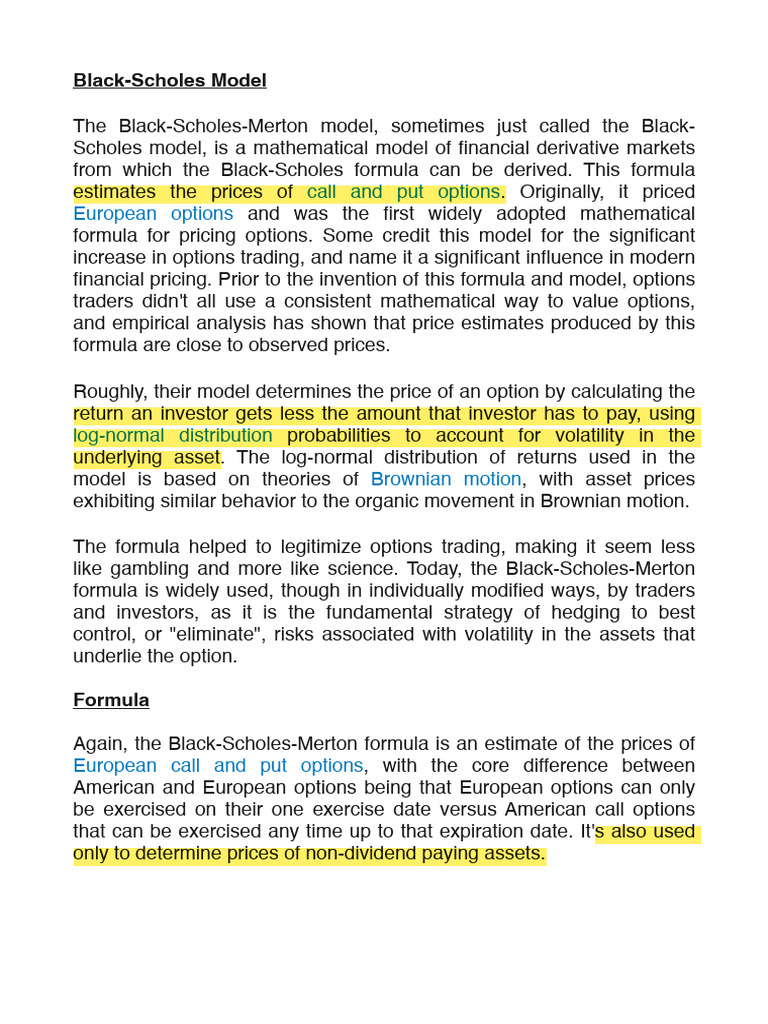 Black Scholes Model SN | PDF | Black–Scholes Model | Option (Finance)