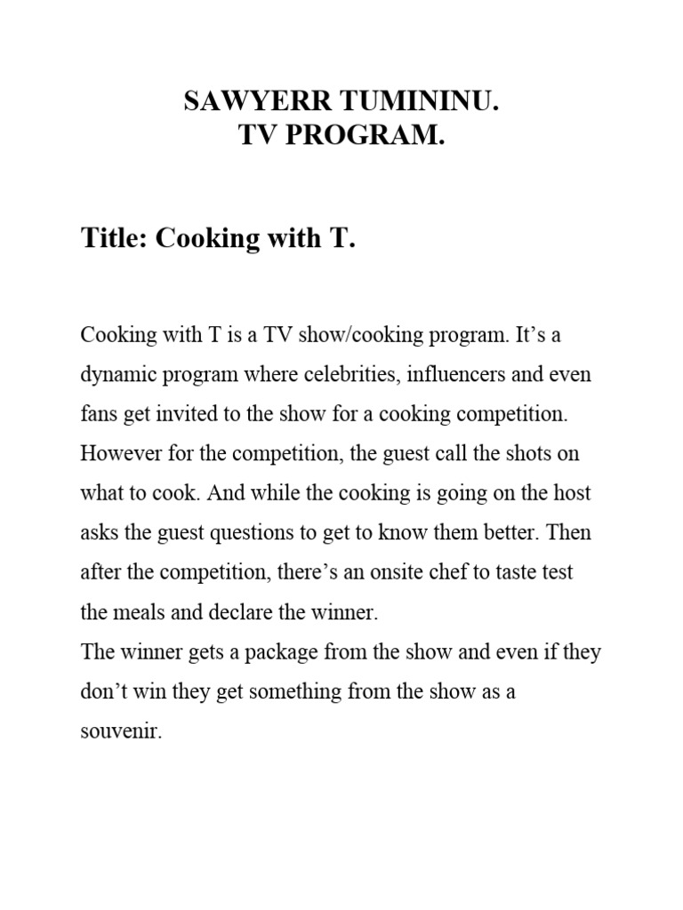Cooking with T: Celebrity Cook-Off Show | PDF