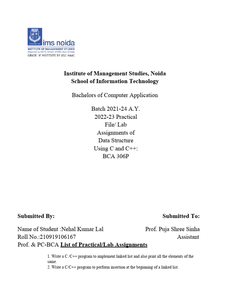 BCA Data Structure Lab Assignments | PDF | Queue (Abstract Data Type ...