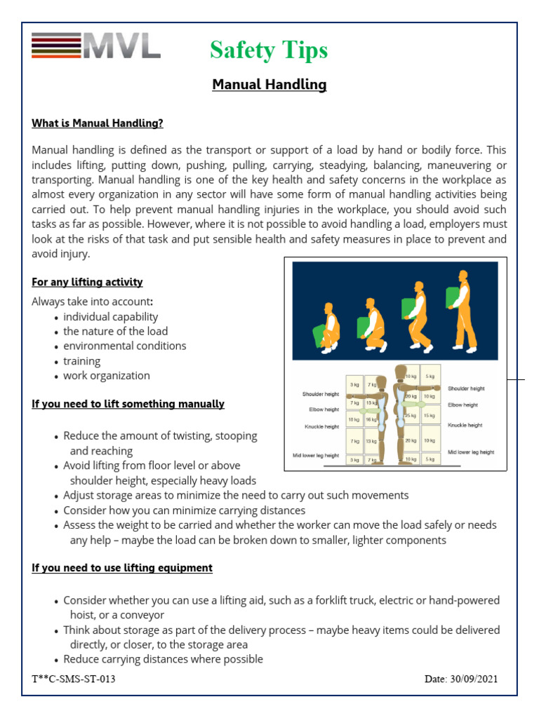 Safety Tips 013- Manual Handling | PDF