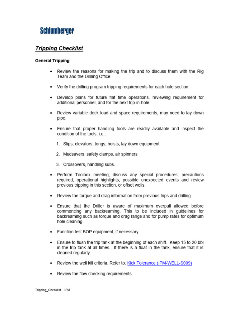 Tripping - Checklist - IPM2 | Download Free PDF | Mechanical Engineering