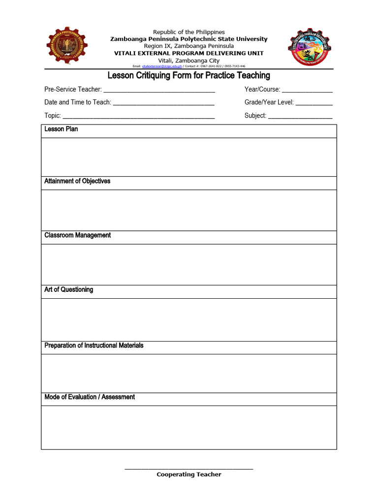 Practice Teaching Forms 1 | Download Free PDF | Teachers | Lesson Plan