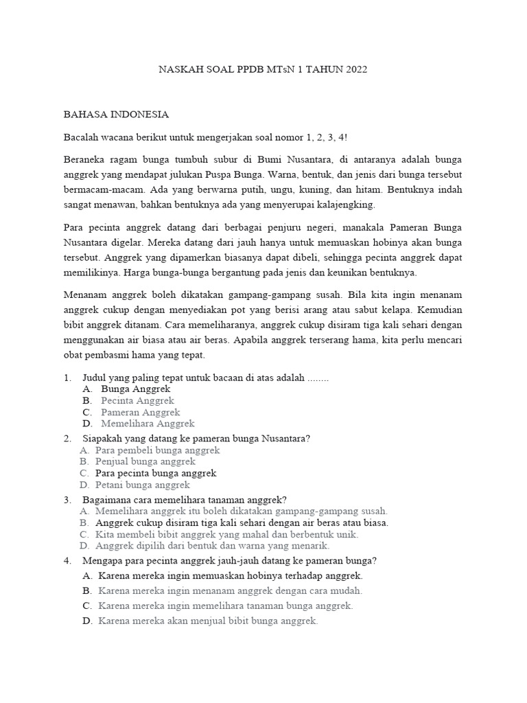Soal PPDB 2022 MTSN 1 | PDF | Griya & Taman