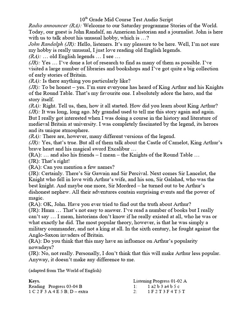 10th Grade Mid Course Test Script | PDF | King Arthur | Arthurian Legend