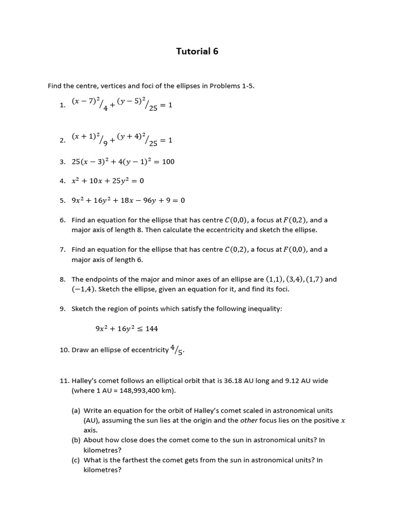 Tutorial 6 | Download Free PDF | Ellipse | Analytic Geometry