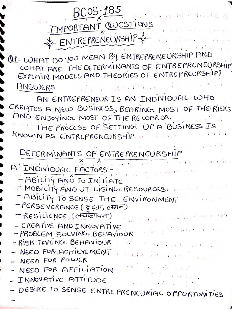 Bcos-185 Entrepreneurship | PDF