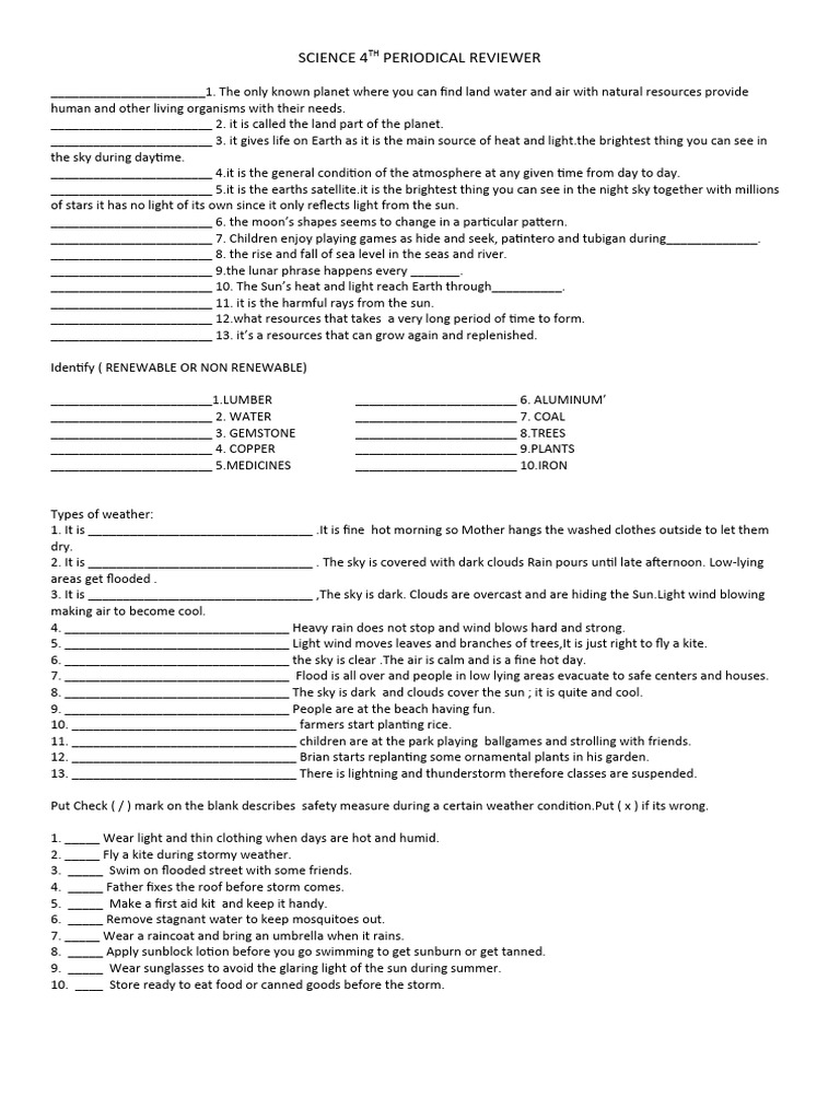 4th Grade Science Periodical Reviewer | PDF | Sky | Earth