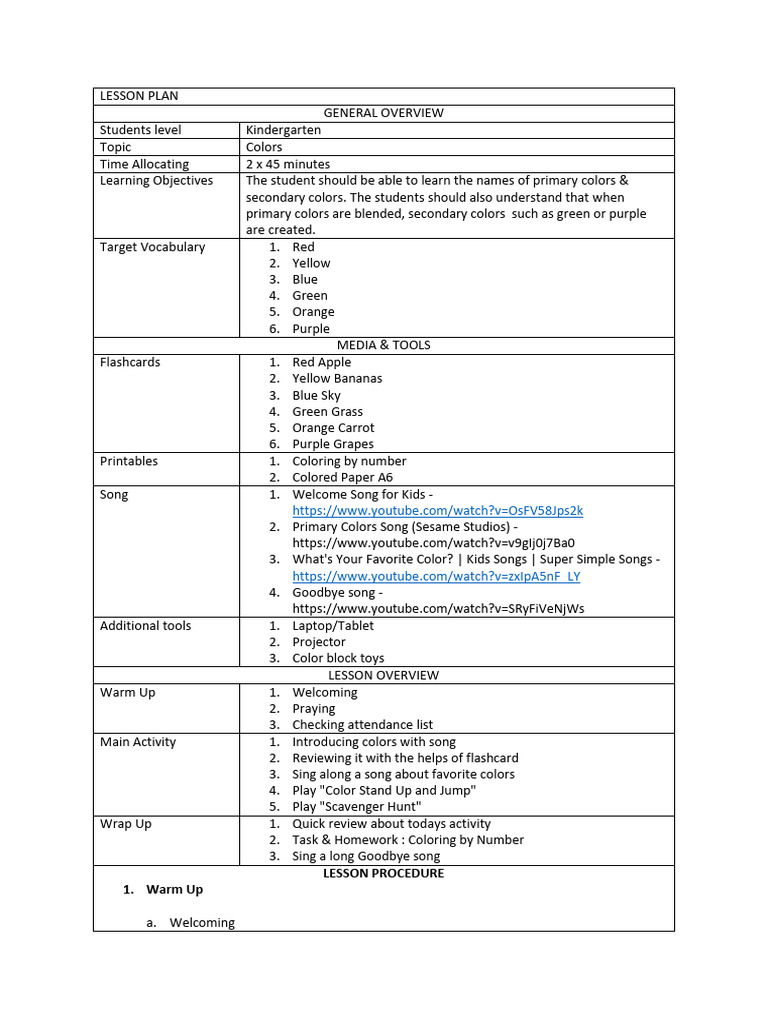 COLOR - LESSON PLAN Dec83268 | Download Free PDF | Color