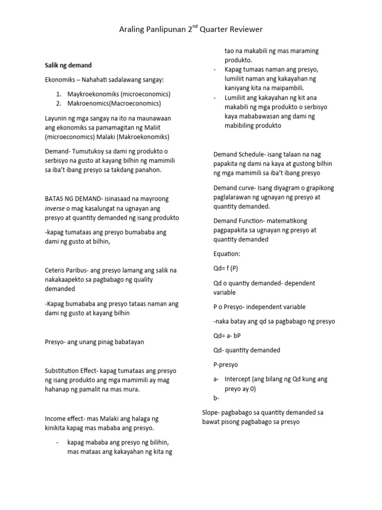 Araling Panlipunan 2nd Quarter Reviewer | PDF