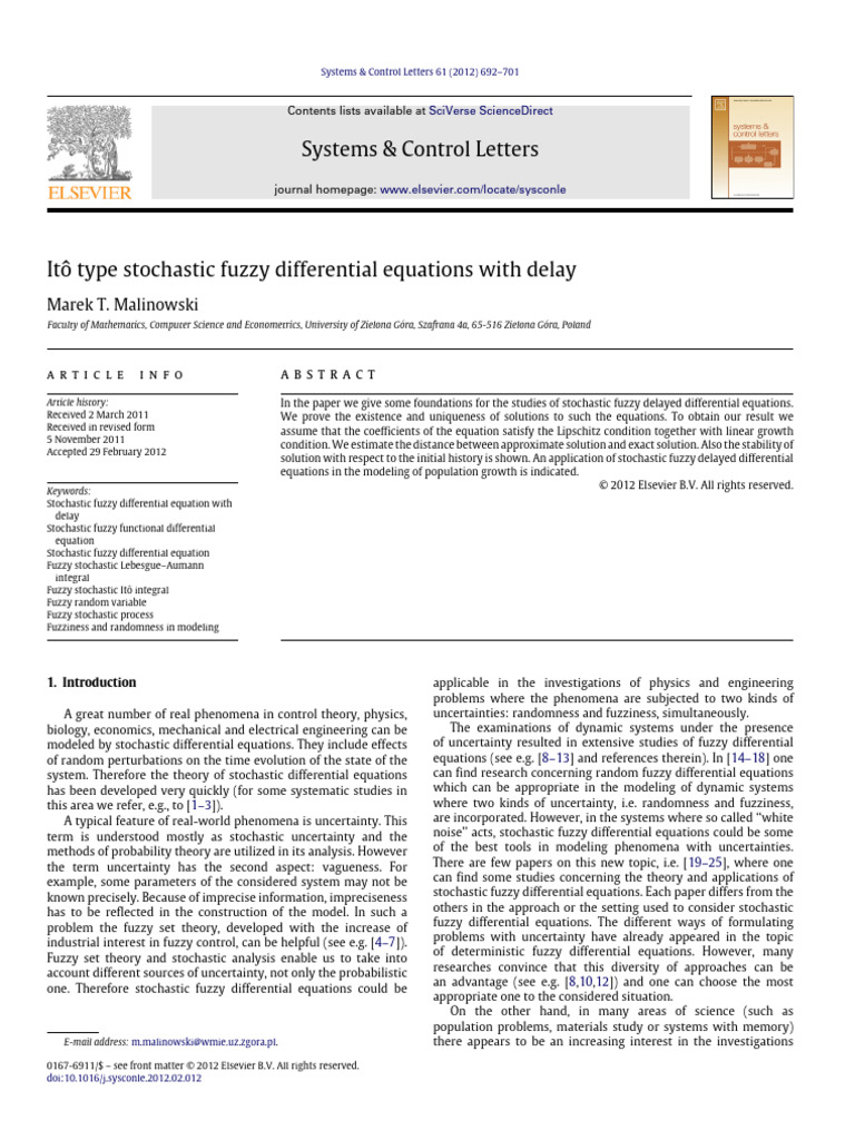 Itô Type Stochastic Fuzzy Differential Equations With Delay | PDF ... Itô Type Stochastic Fuzzy Differential Equations With Delay | PDF ...