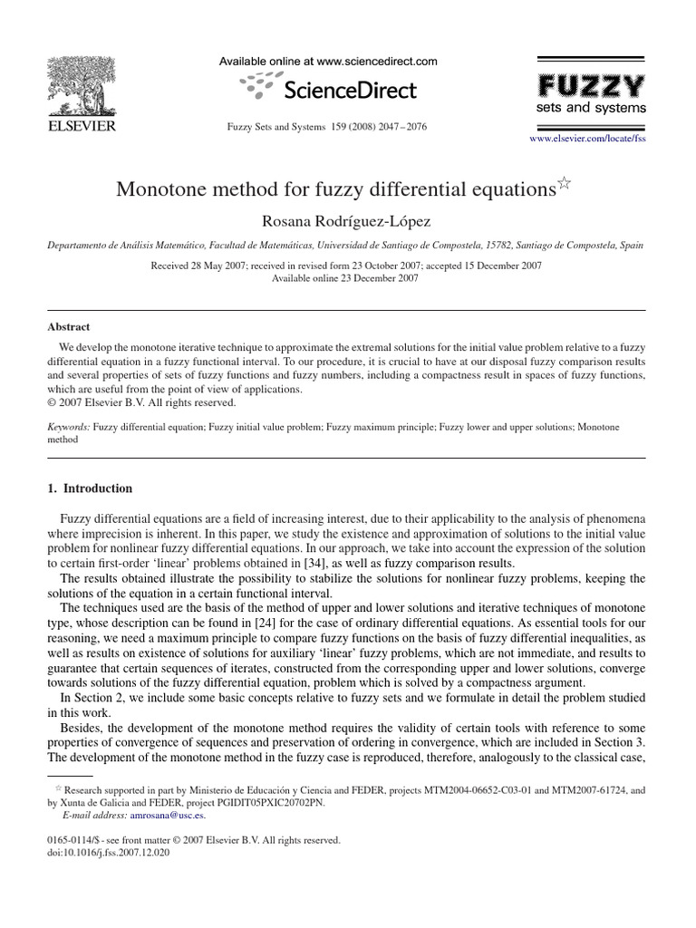 Monotone Method For Fuzzy Differential Equations | PDF | Equations | Differential Equations