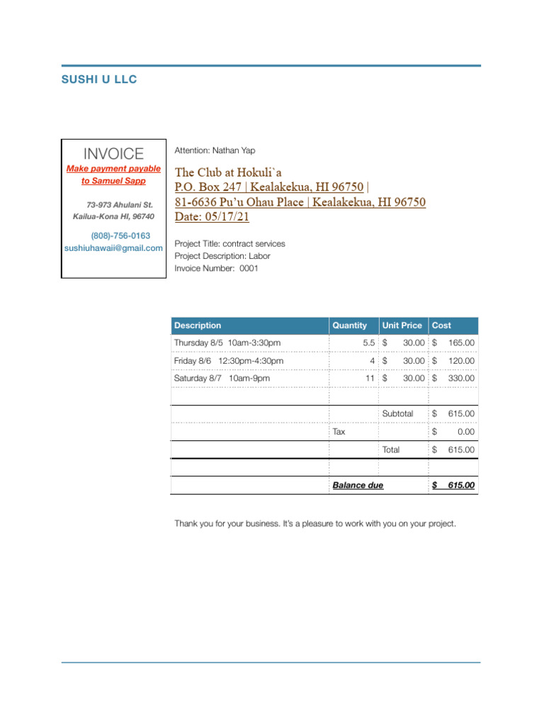 Sushi u invoice | PDF