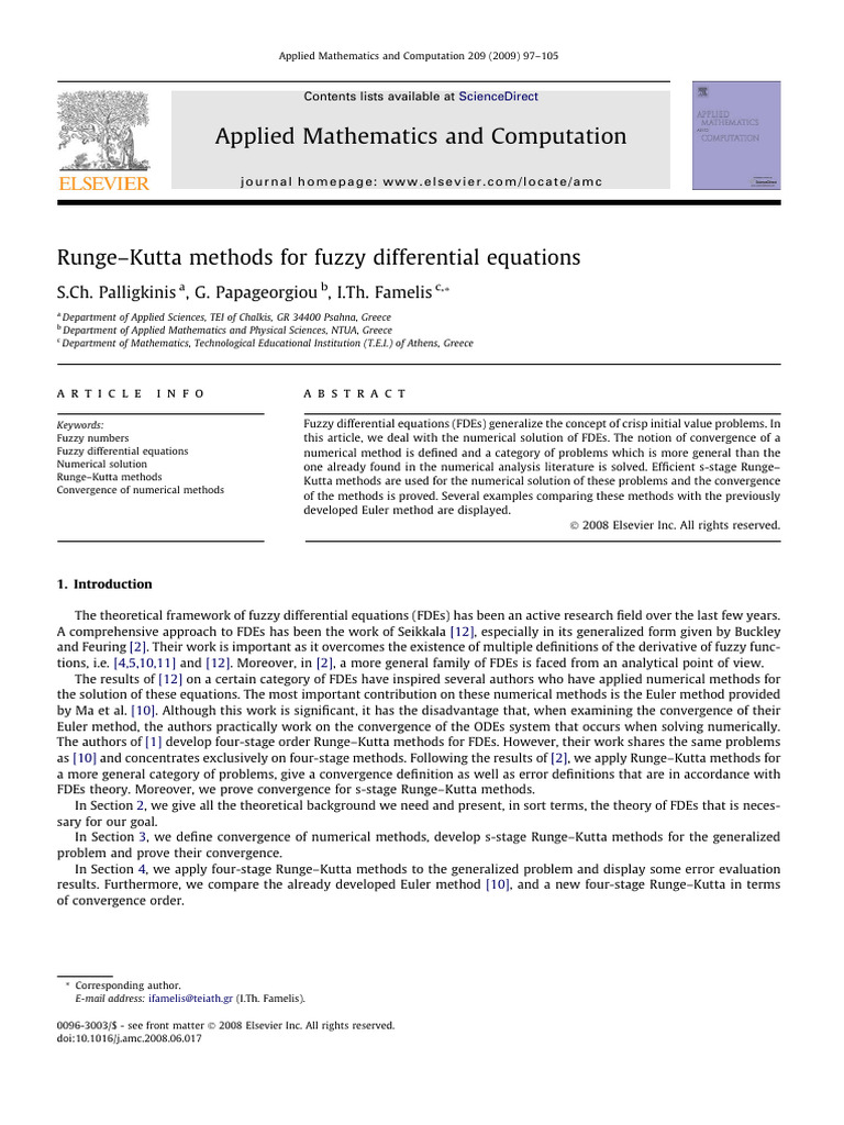 Runge-Kutta Methods For Fuzzy Differential Equations | PDF | Mathematical Analysis | Applied ...