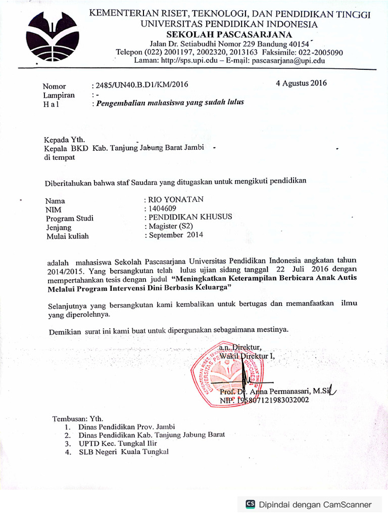 Surat Pengembalian Dari Kampus | PDF