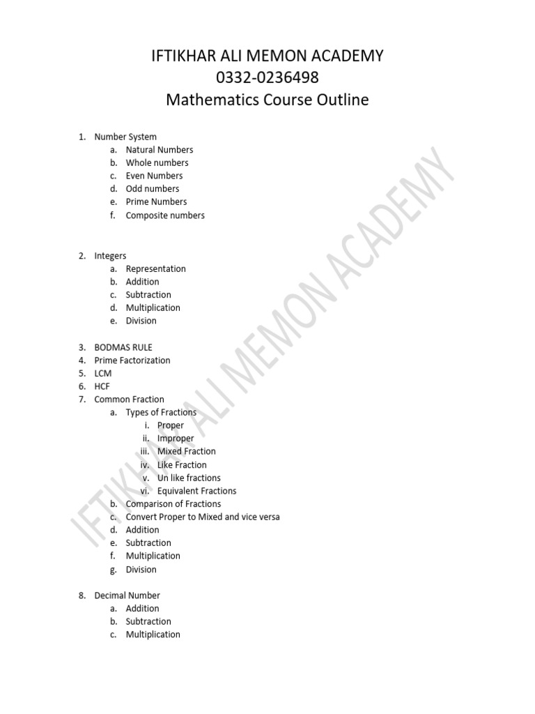 Mathematics Course Outline Overview | PDF | Numbers | Factorization