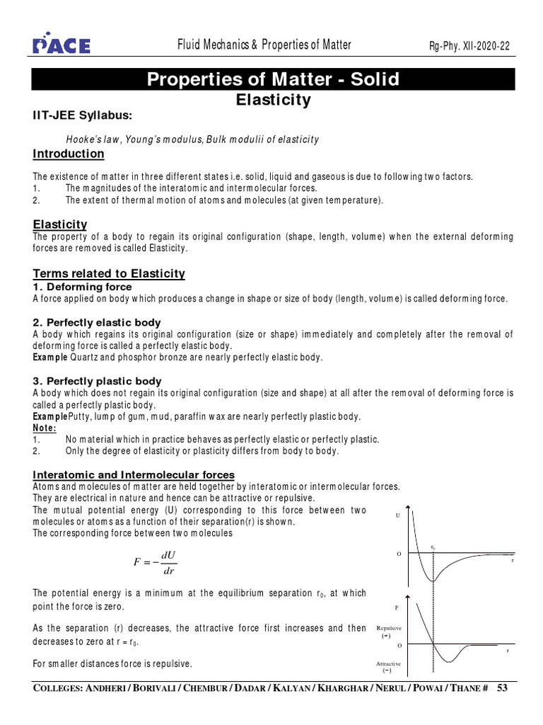 Pace Booklet - Properties of Matter | PDF | Elasticity (Physics) | Deformation (Engineering)