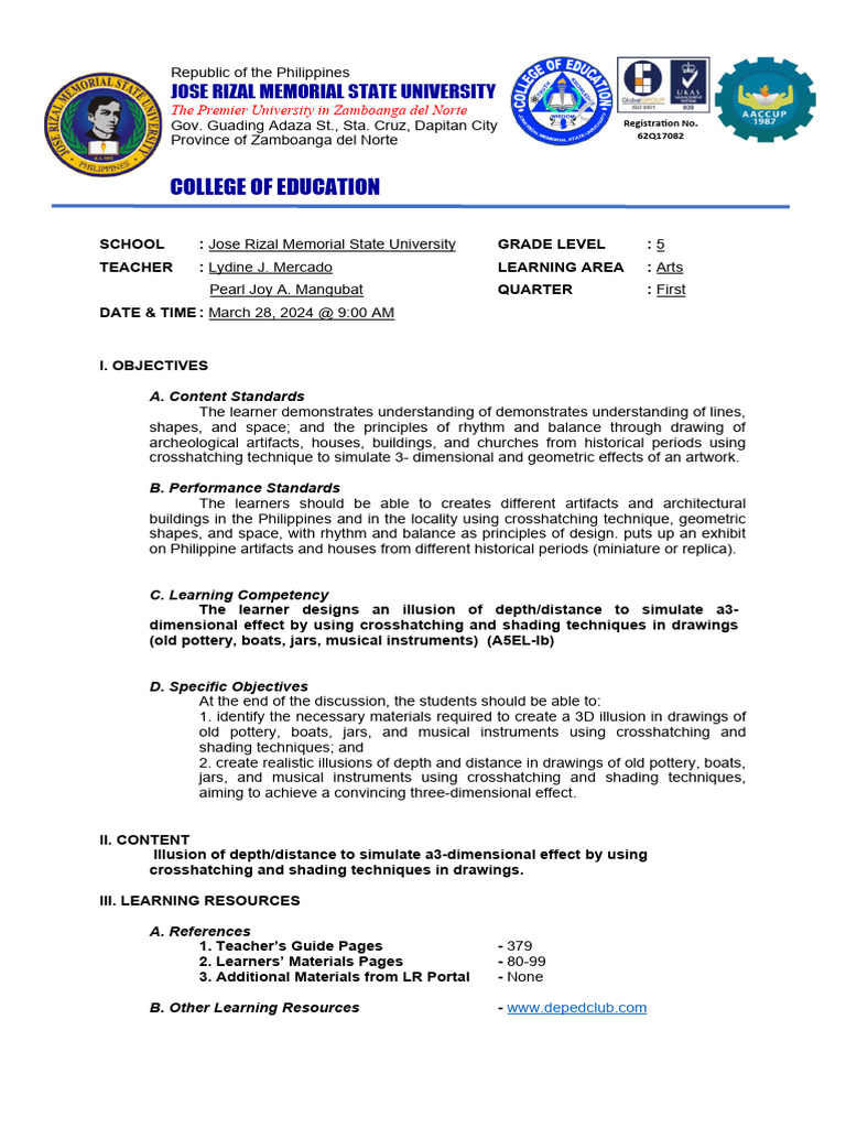 Arts Final Lesson Plan | PDF | Drawing | Pencil