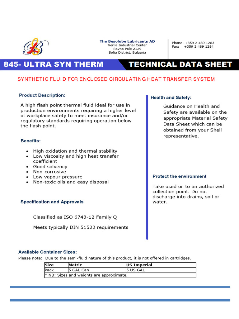 Beso 845 - Ultra Syn Therm | PDF | Lubricant | Viscosity