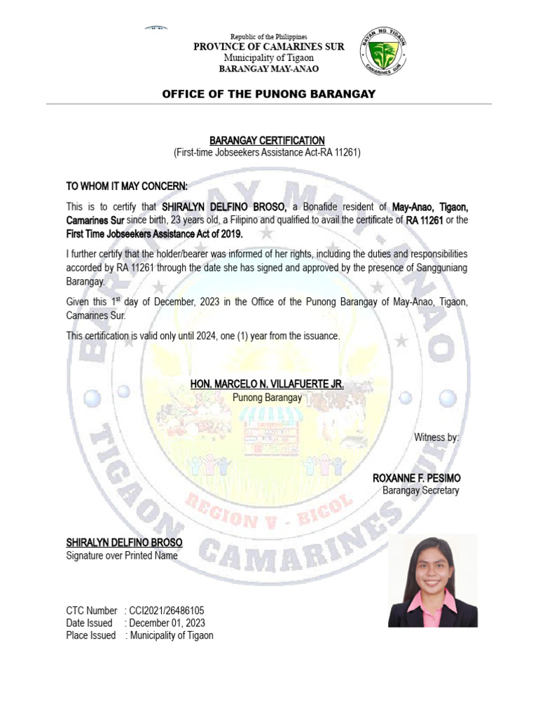 Certificate of First Job Seeker | PDF