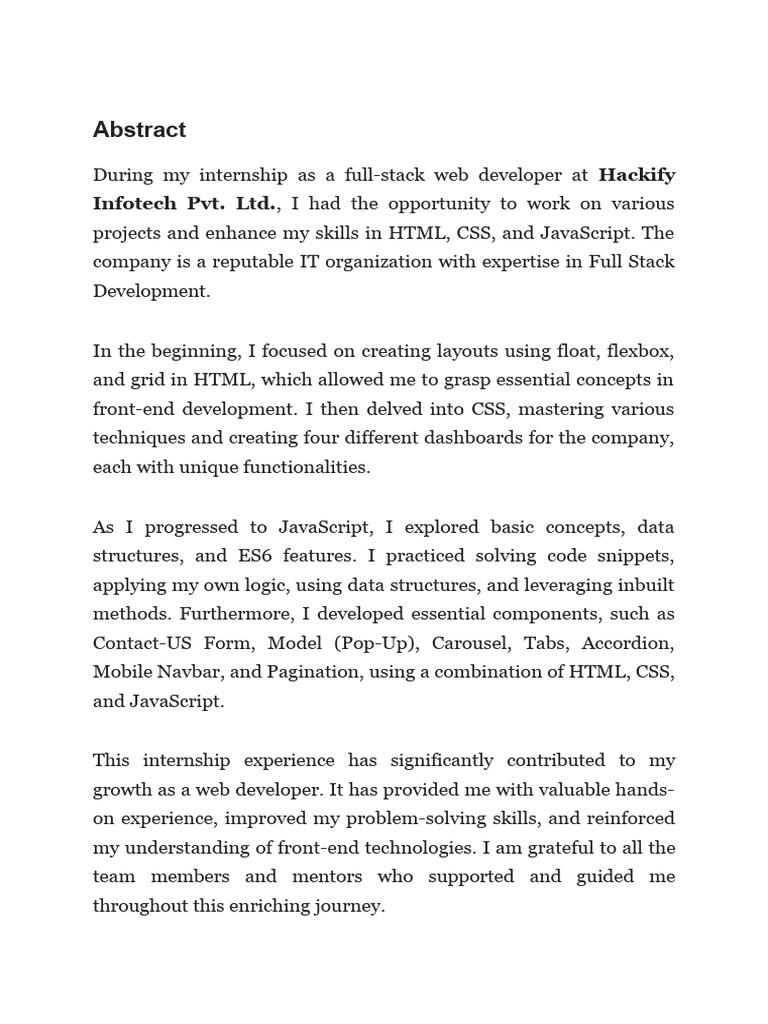 Full-Stack Web Development Internship Report | PDF | Web Development | World Wide Web