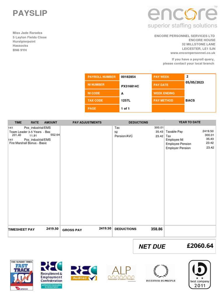 Jade Payslip 05 05 2023 | PDF | Payroll Tax | Personal Finance