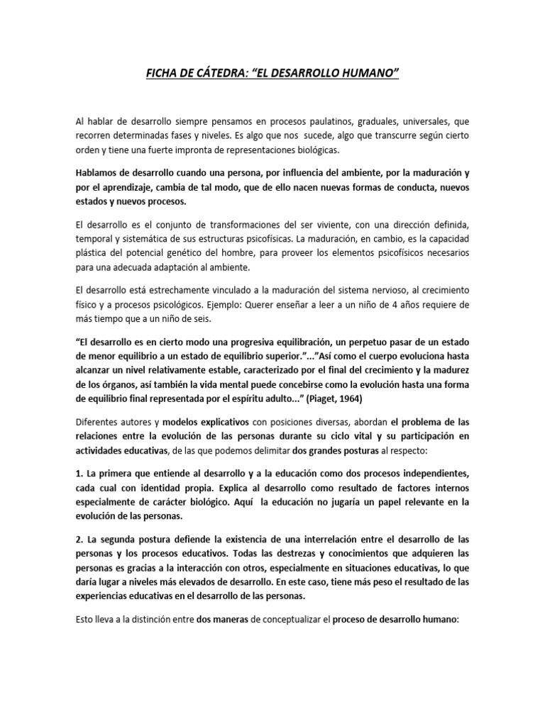 Ficha de C-Tedra. El Desarrollo Humano | PDF | Teoría de apego | Humano