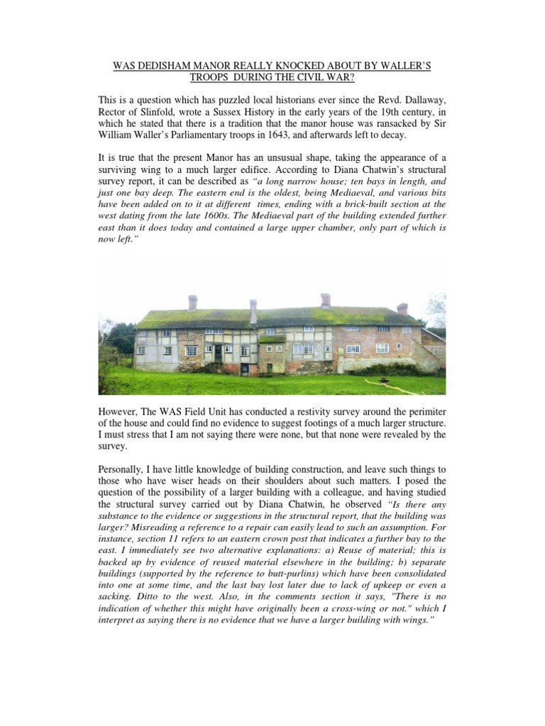 Was Dedisham Manor Really Knocked About by Waller | PDF | Parliament ...