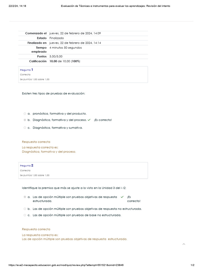 Evaluación de Técnicas e Instrumentos para Evaluar Los Aprendizajes - Revisión Del Intento | PDF ...