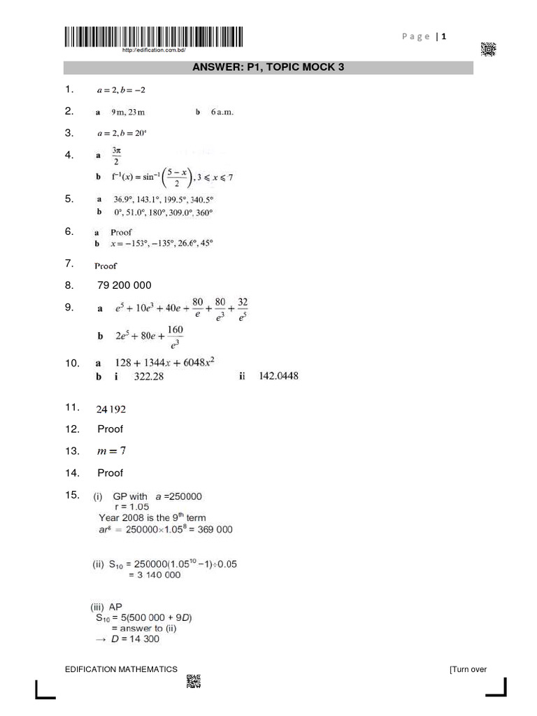 Answer Pure Mathematics Paper 1 Topic Mock 3 | PDF