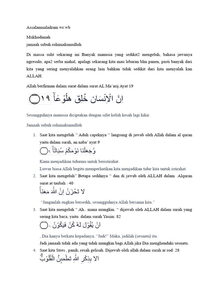 Kultum Tentan Kodrat Manusia Berkeluh Kesah | PDF