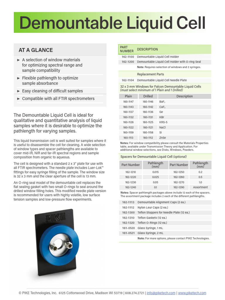 PIKE Technologies - Demountable Liquid Cell | Download Free PDF | Syringe
