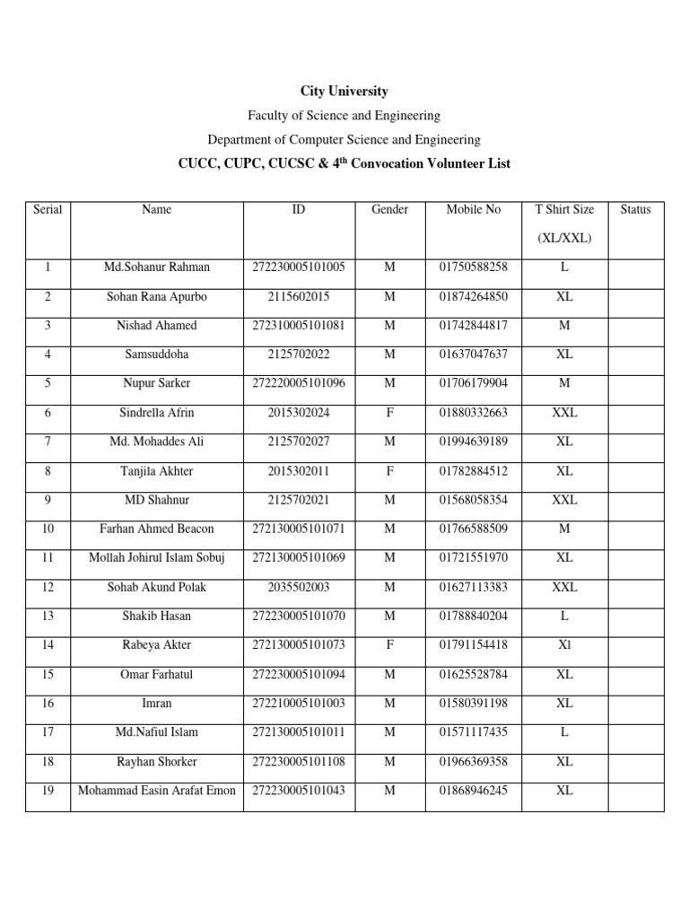 Volunteer List CUCC 4th Convocation - 240427 - 141739 | PDF