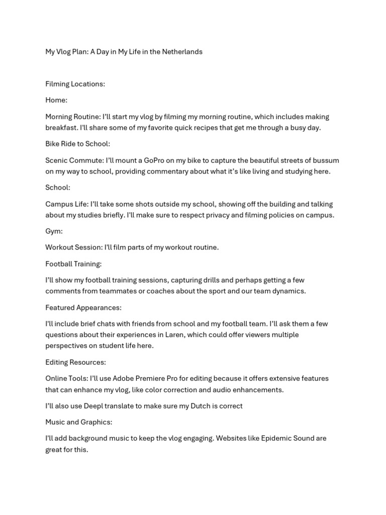 Dutch Vlog Plan | PDF