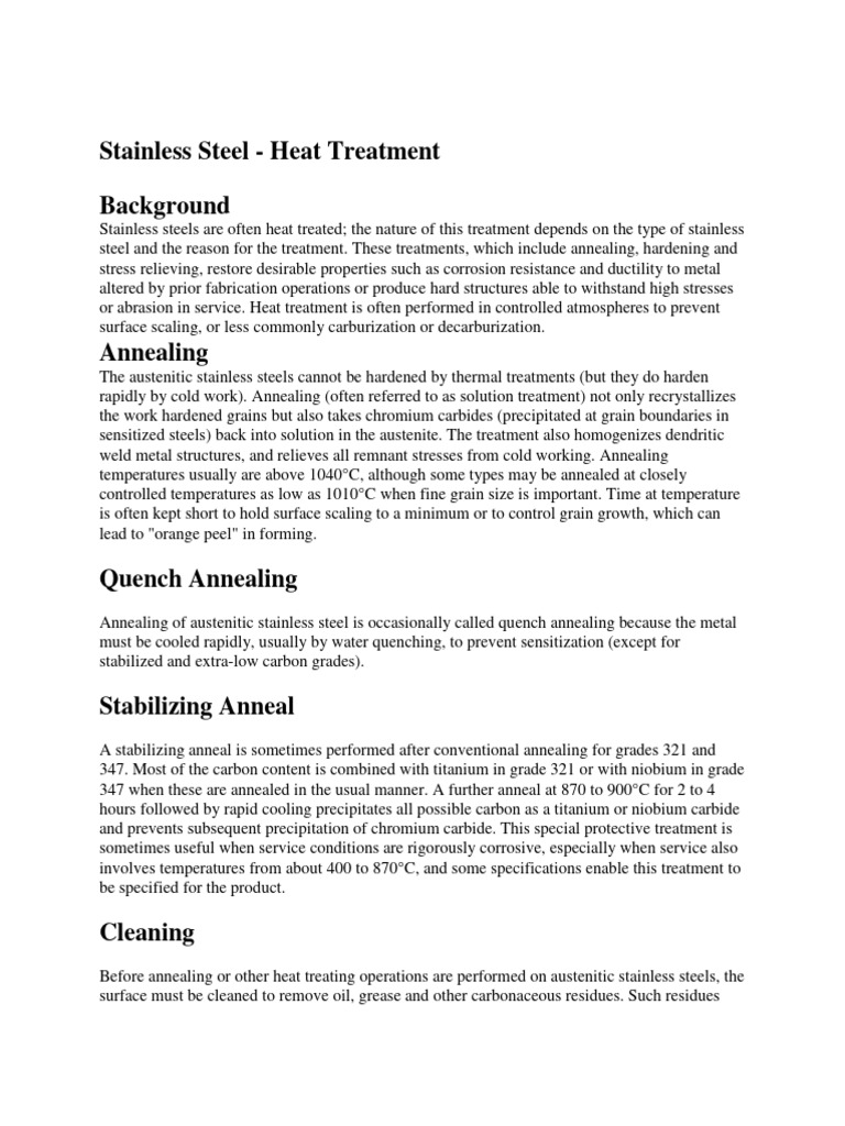 Stainless Steel Heat Treatment | PDF | Heat Treating | Stainless Steel