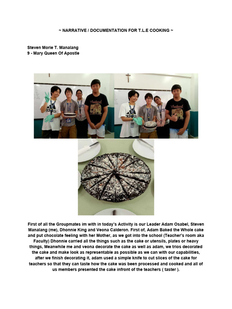 T.L.E Cooking Class Cake Presentation | PDF