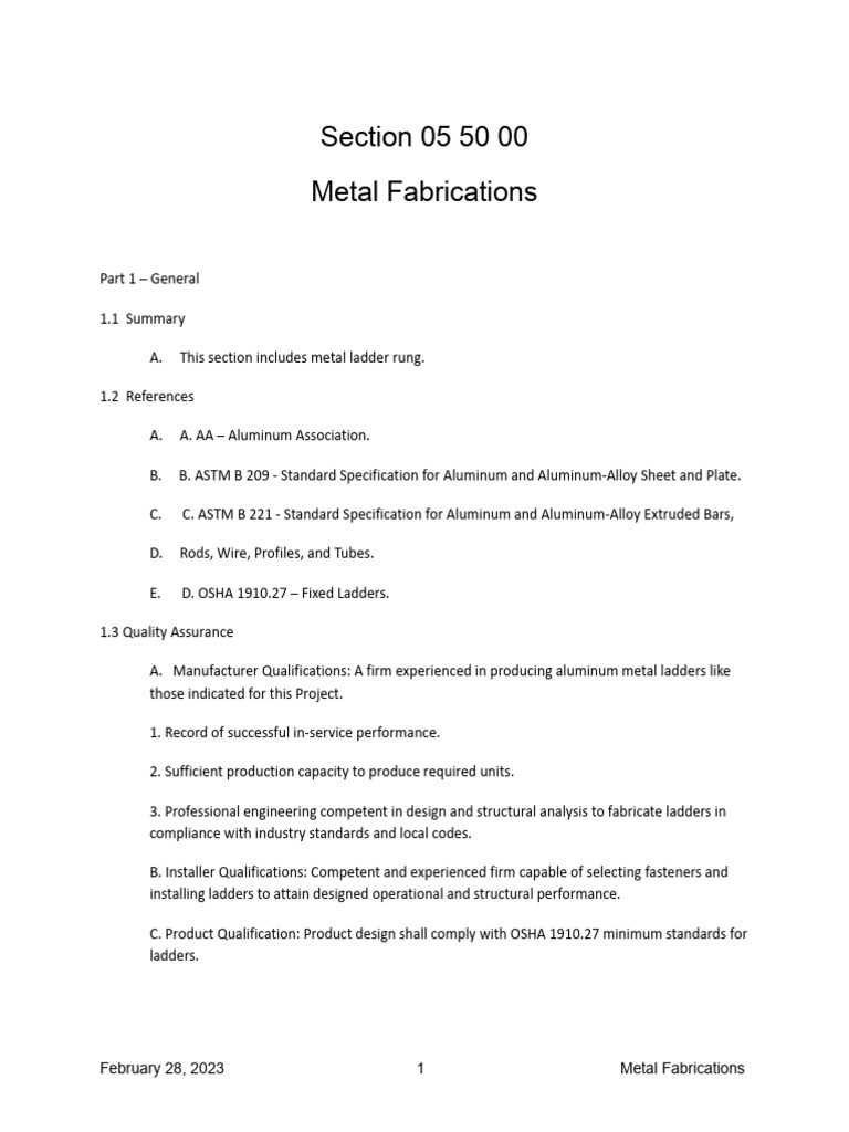 Section 05 50 00 Metal Fabrications | PDF | Extrusion | Ladder Section 05 50 00 Metal Fabrications | PDF | Extrusion | Ladder