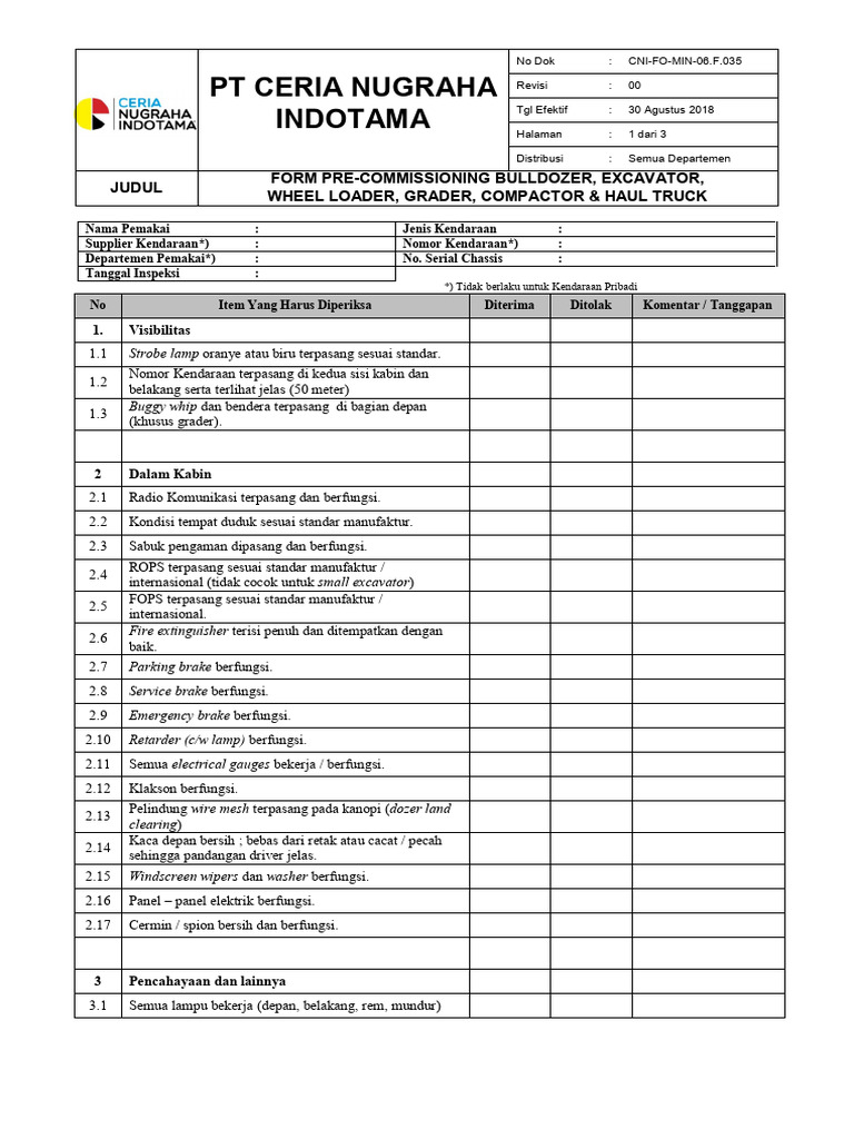 FM - Master Commisioning Alat Berat | PDF