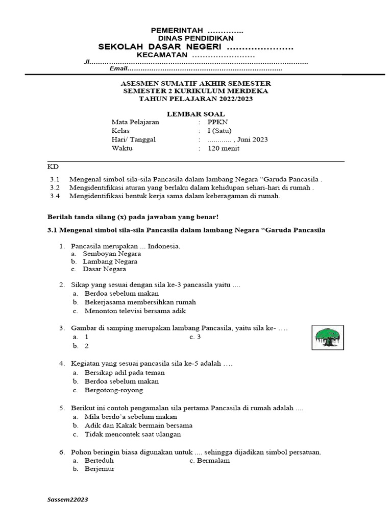 Sas PKN Kelas 1 | PDF