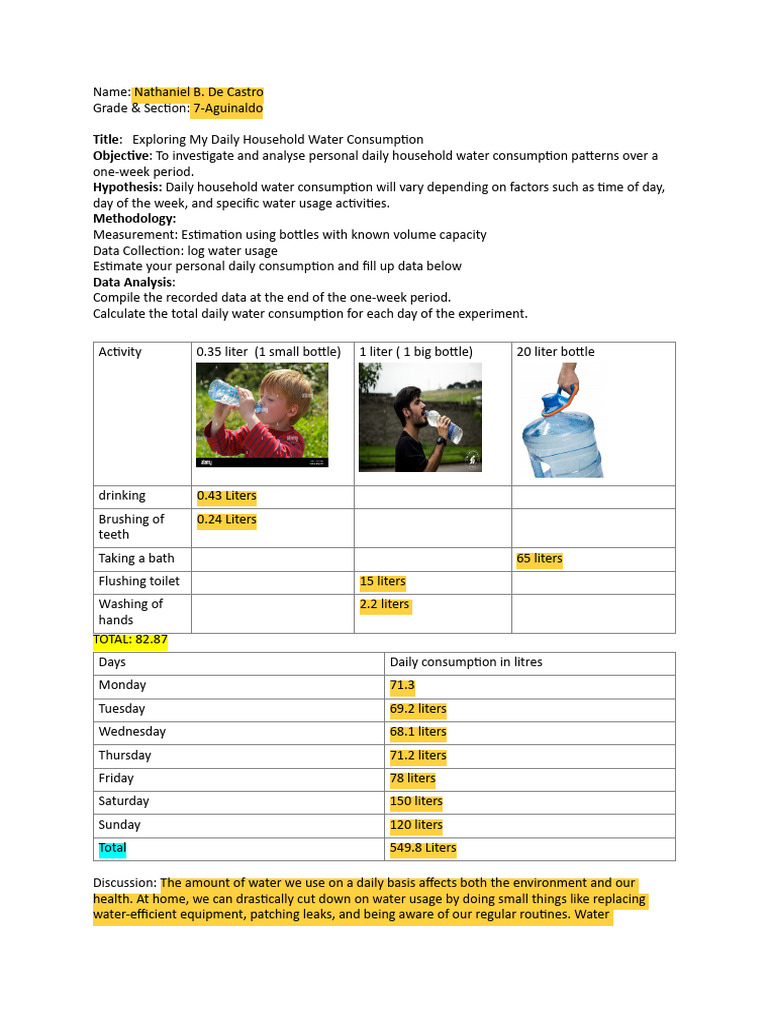 Water Consumption | PDF | Water | Litre
