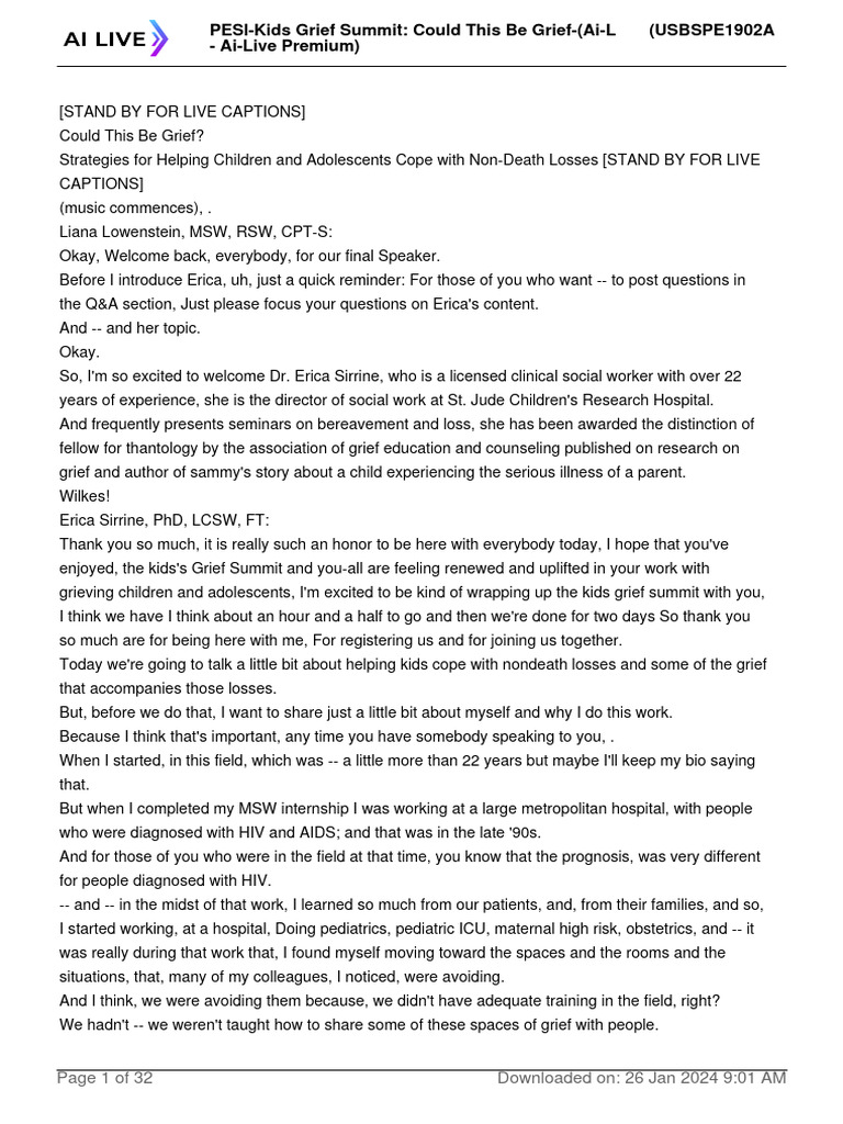 Transcript Grief | PDF | Grief | Behavioural Sciences