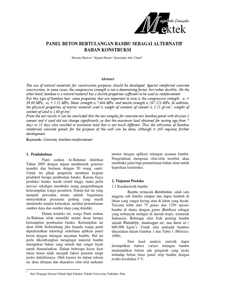 ID Panel Beton Bertulangan Bambu Sebagai Al | PDF
