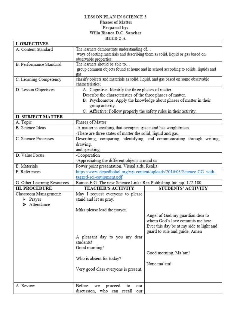 Lesson Plan Tseg | PDF | Matter | Liquids