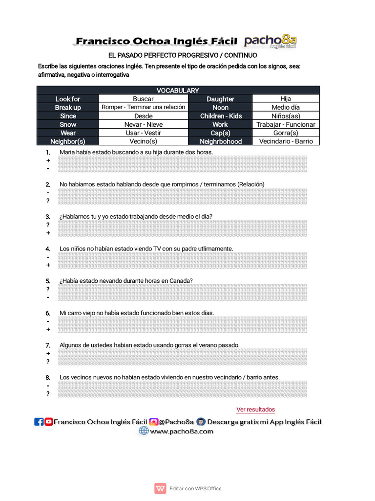 Ejemplos de Pasado Perfecto Progresivo | PDF