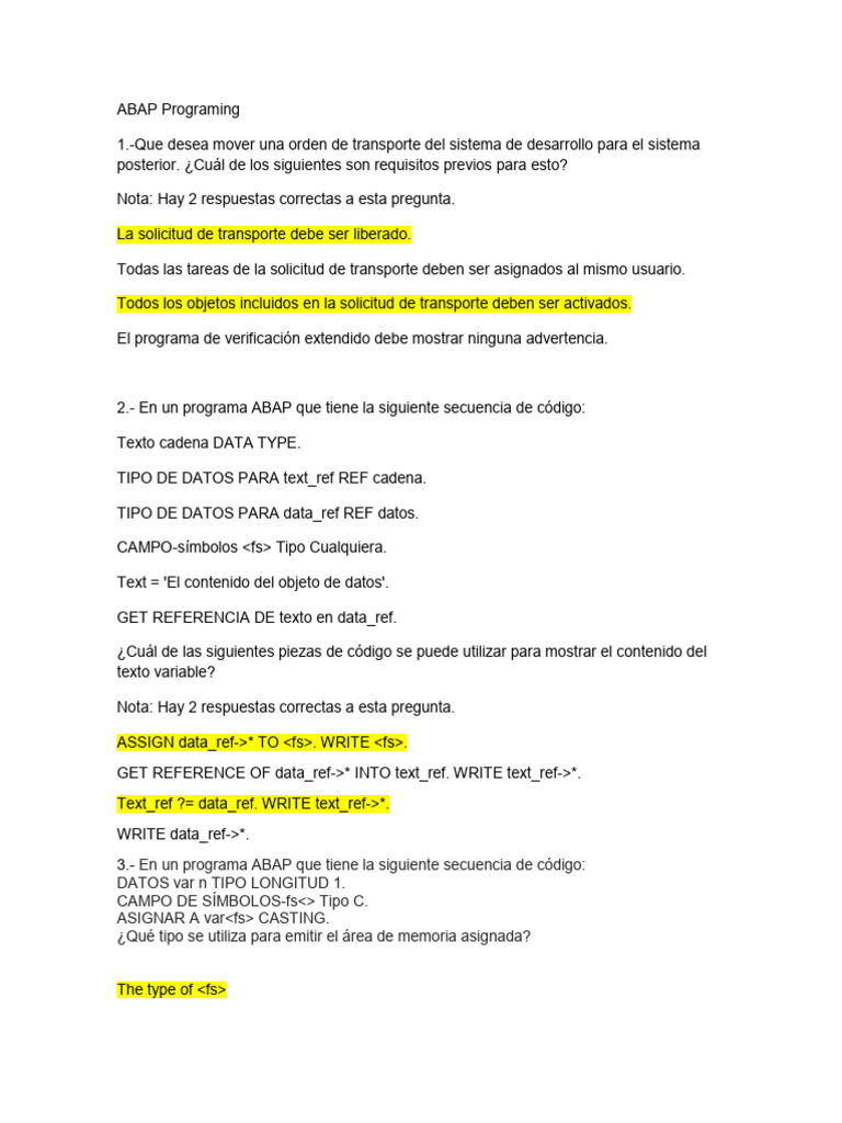 Examen Abap Marco Coreconsultores | PDF | SQL | Diseño de software